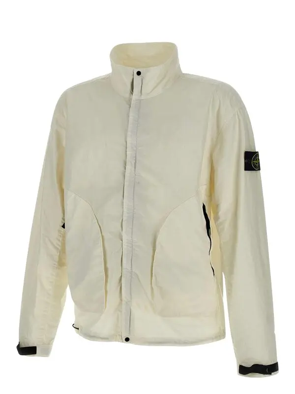 Stone Island Logo Patch Zip-up Jacket - Ivory