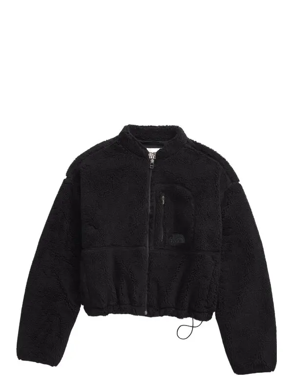 The North Face Logo Embroidered Zip Up Fleece Jacket - Black