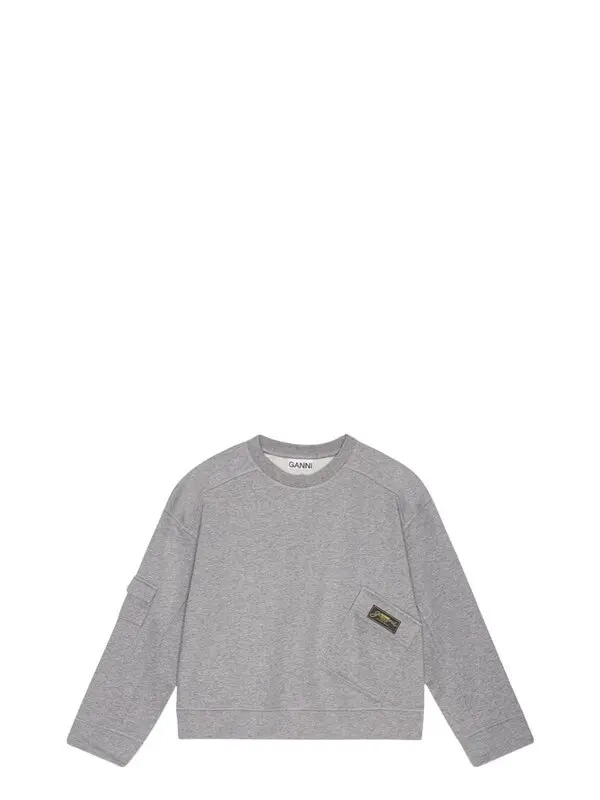GANNI Crewneck Oversized Sweatshirt With Asymmetrical Pockets - Grey