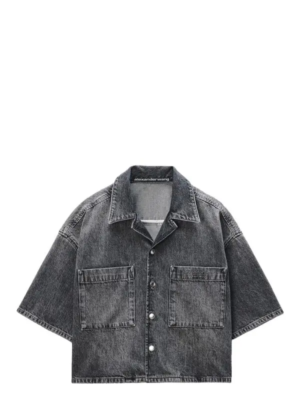 Alexander Wang Cropped Boxy Short-sleeve Shirt - Light Grey
