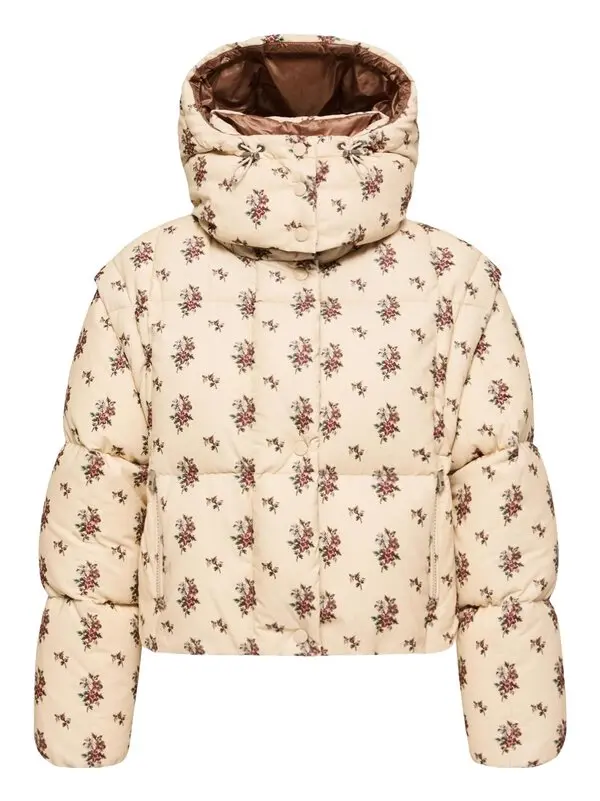 Moncler Torcol Hooded Floral Print Down Jacket - Light Beige