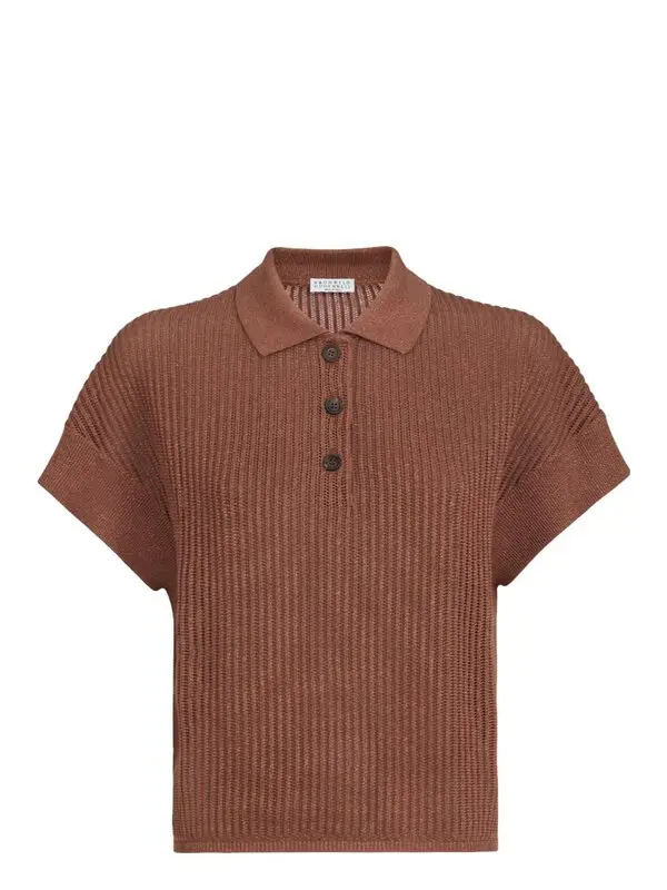 Brunello Cucinelli Ribbed Knit Polo Shirt - Refractory Bricks