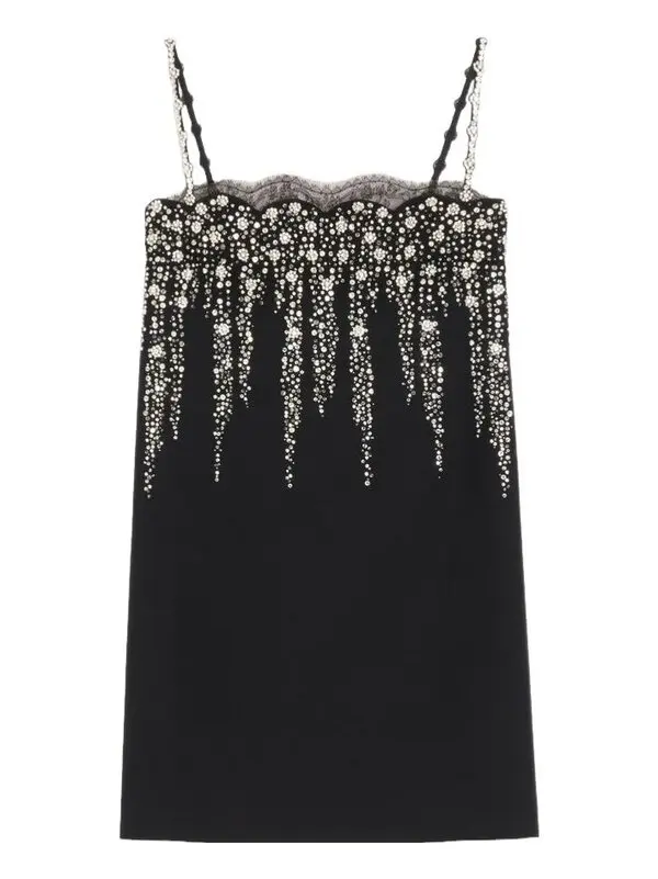 Valentino Garavani Embellished Crepe Couture Short Dress With Lace Trim - Black