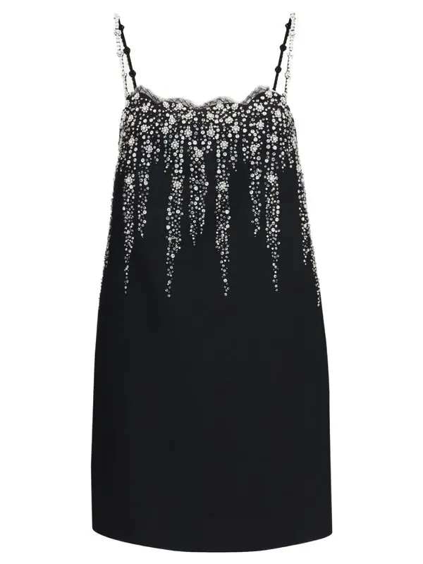 Valentino Garavani Embellished Crepe Couture Short Dress With Lace Trim - Black
