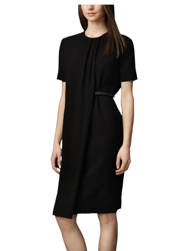 Burberry Round Neck Short Sleeve Belted Dress - Black