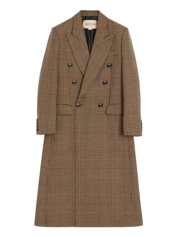 Valentino Garavani Checked Double-breasted Coat - Camel/black