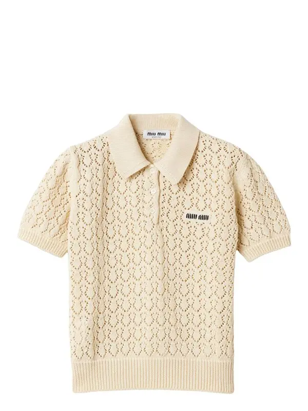 Miu Miu Cotton Crochet Knit Polo Shirt - Ivory