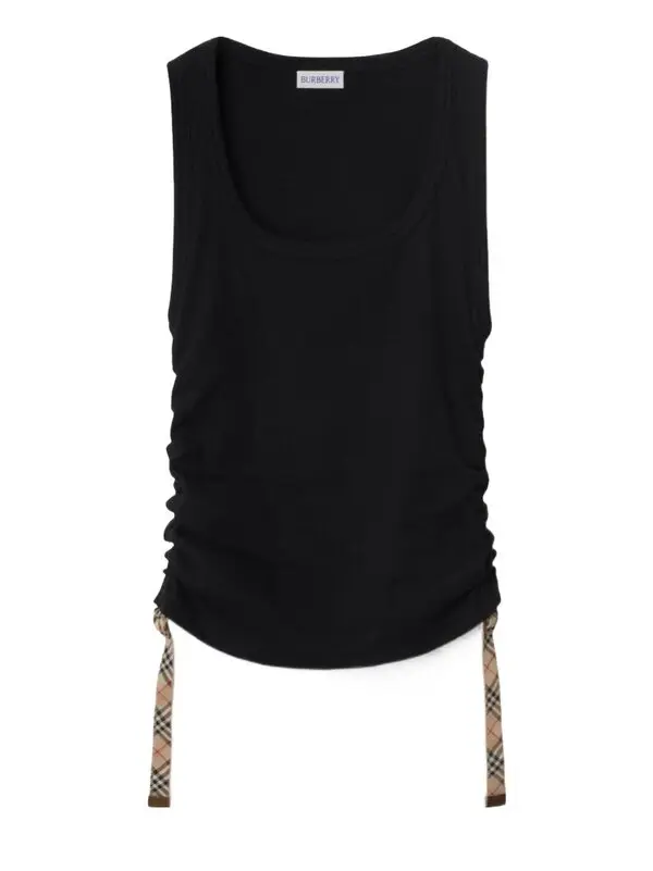 Burberry Ribbed Tank Top With Check Buckle Detail - Black