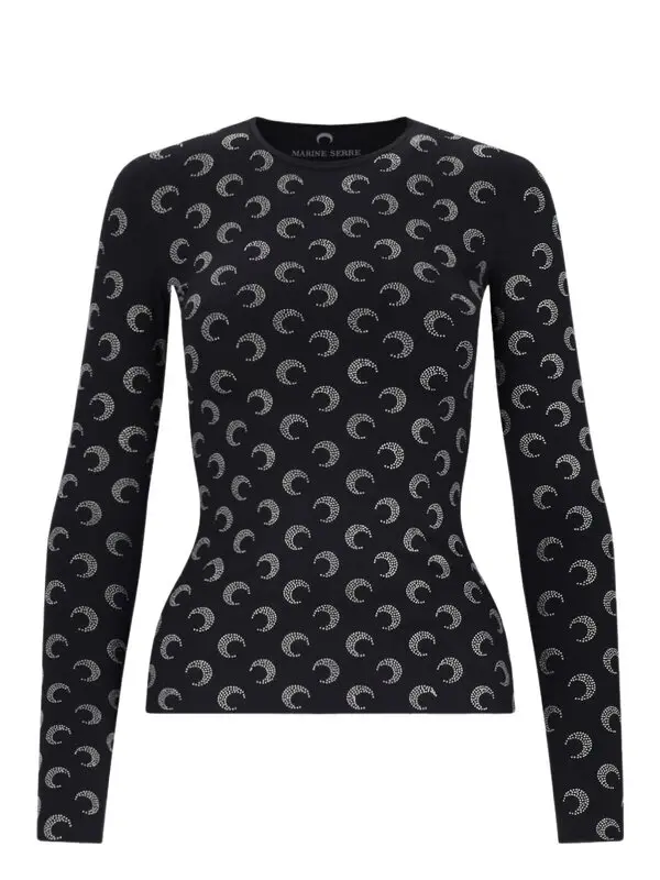 MARINE SERRE Moon Print Crewneck Long Sleeve T-shirt - Black