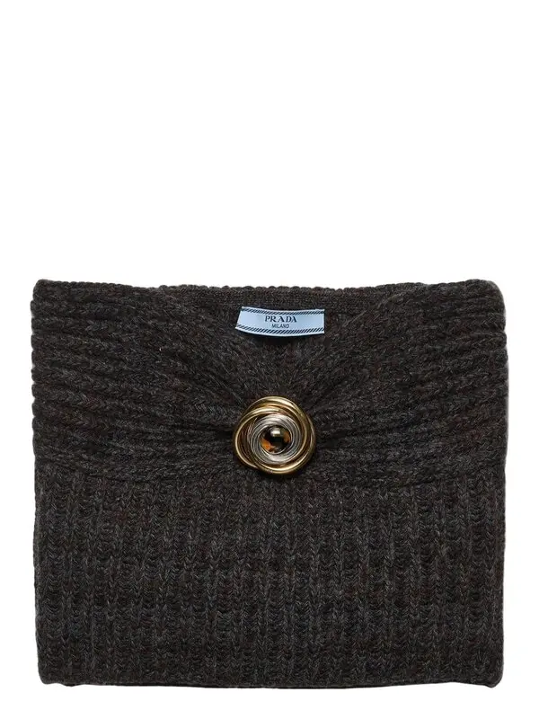 Prada Wool And Cashmere Bandeau Top With Brooch - Black