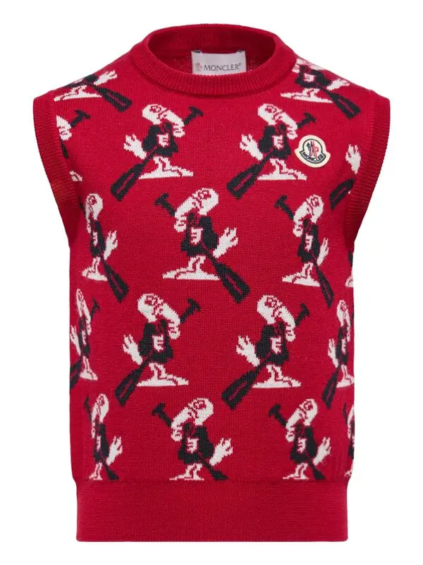 Moncler Duck Jacquard Wool Vest - Red
