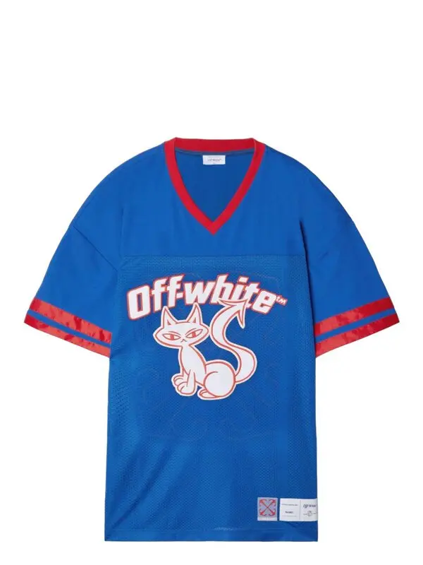 Off-White V-neck Cat Graphic T-shirt - Blue