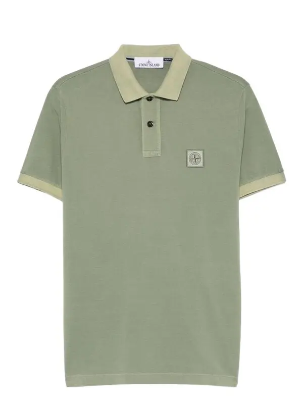 Stone Island Compass-patch Buttoned Polo Shirt - Sage