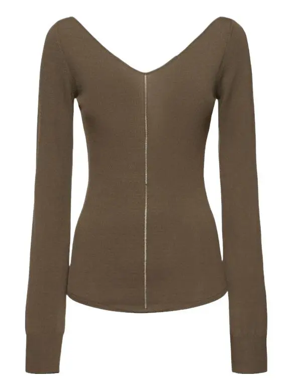 LEMAIRE Viscose Crepe Wide V-neck Top - Brown