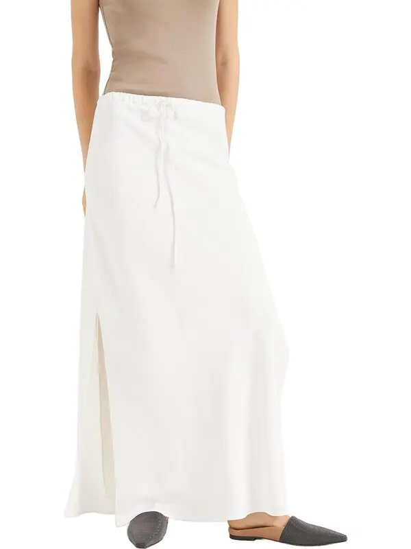 Brunello Cucinelli Maxi Skirt With Slits And Drawstring Detail - White