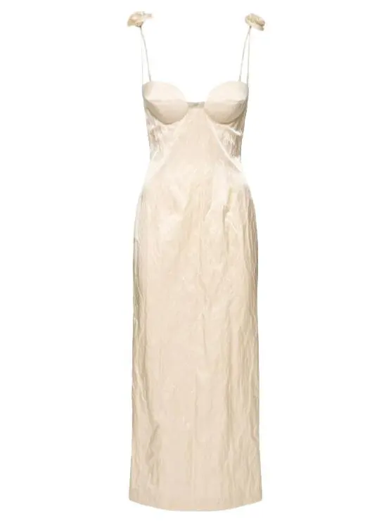 Magda Butrym Cotton Blend Midi Dress With Flower Appliqués - Nude