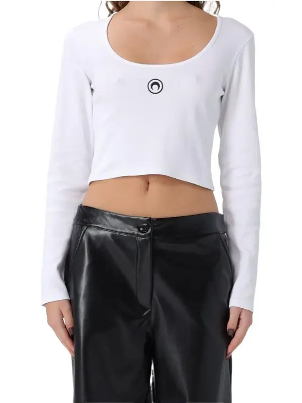 MARINE SERRE Moon Embroidered Cropped Top - White