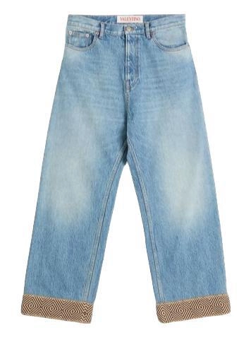 Valentino Garavani Logo Patch Wide Leg Jeans - Blue