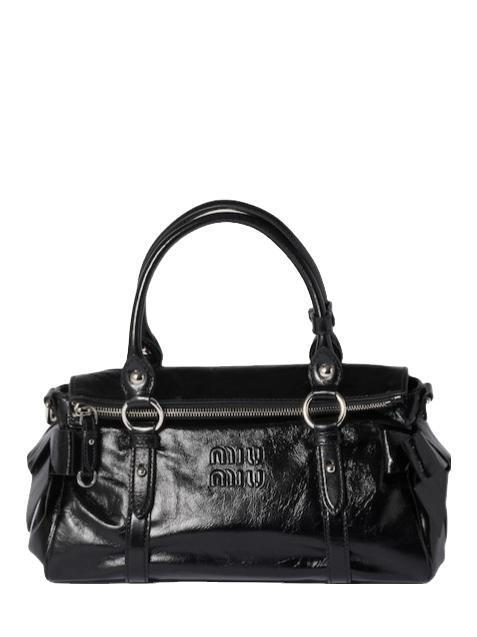 Miu Miu Shiny Leather Handbag With Top Handle And Zip Closure - Black