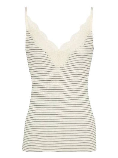 Saint Laurent Ribbed Wool And Silk Lace Trimmed Tank Top - No
