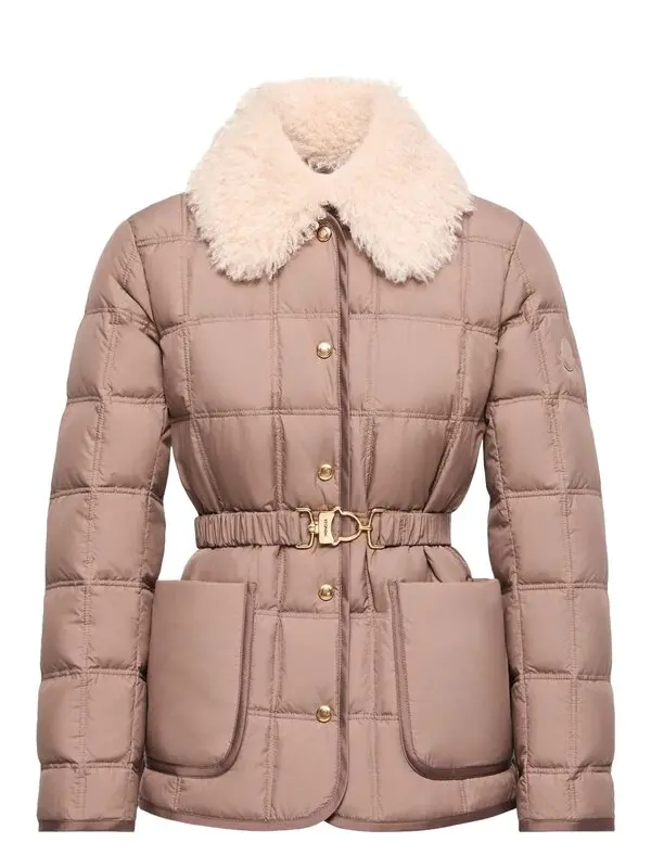 Moncler Cygnes Belted Short Down Jacket - Brown