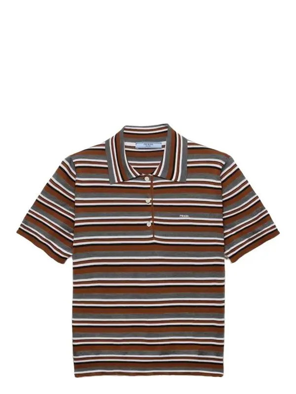 Prada Striped Cotton Polo Shirt - Rust/slate