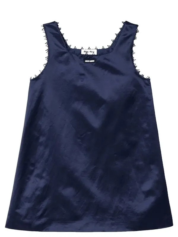 Miu Miu Satin Mini Dress With Embroidered Accents - Navy