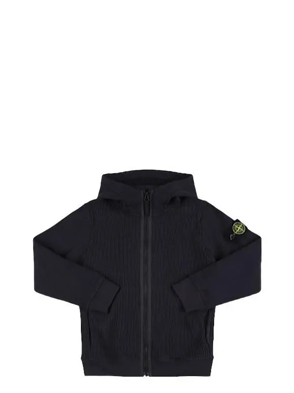 Stone Island Cotton Zip-up Hoodie With Logo Detail - Blue