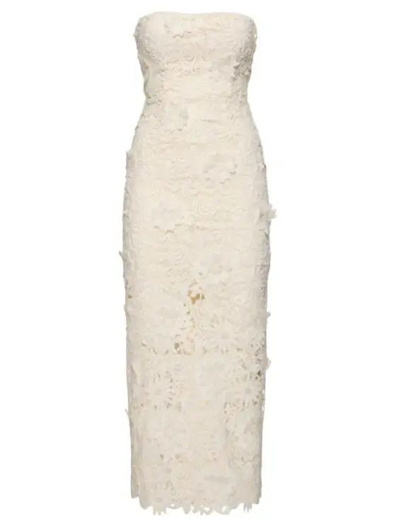 ROTATE BY BIRGER CHRISTENSEN Midriff-baring Midi Lace Dress - Nude