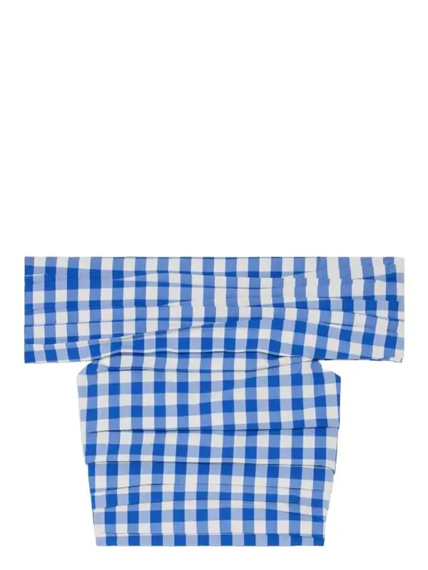 Celine Top In Checked Cotton - Blue/white