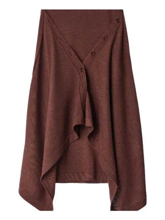 LEMAIRE Buttoned Merino Wool Blend Skirt - Acajou