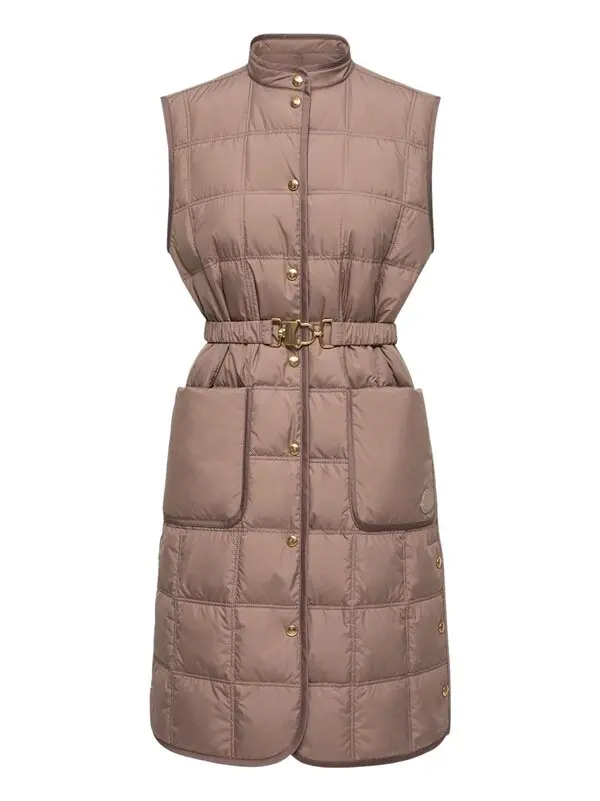 Moncler Quilted Long Down Vest - Brown