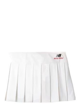 Miu Miu Pleated Stretch Jersey Skirt With Embroidered Logo - White