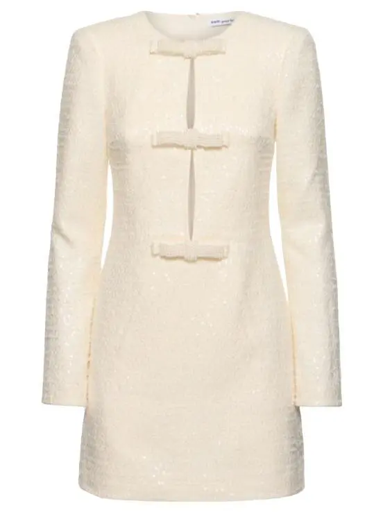 SELF-PORTRAIT Embellished Bow Detail Mini Dress - White