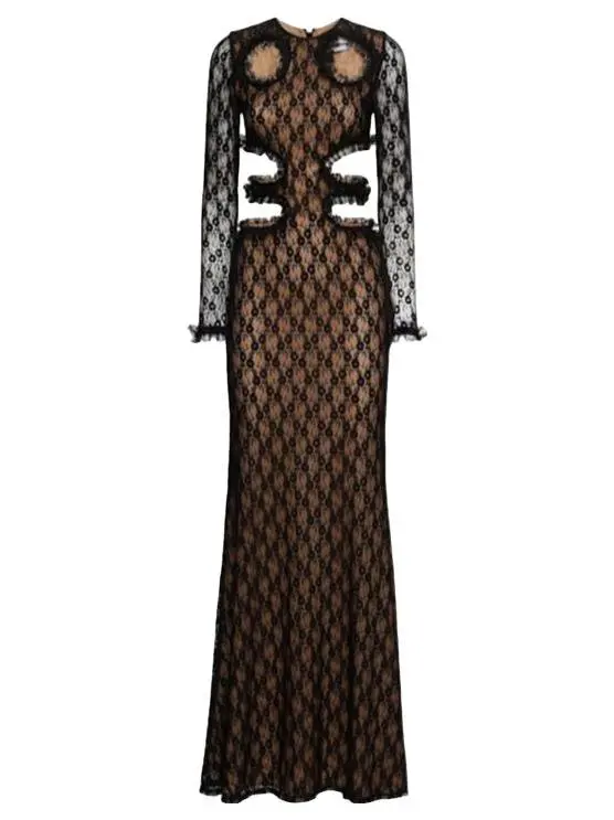 SELF-PORTRAIT Long-sleeved Lace Gown With Cut-outs - Black