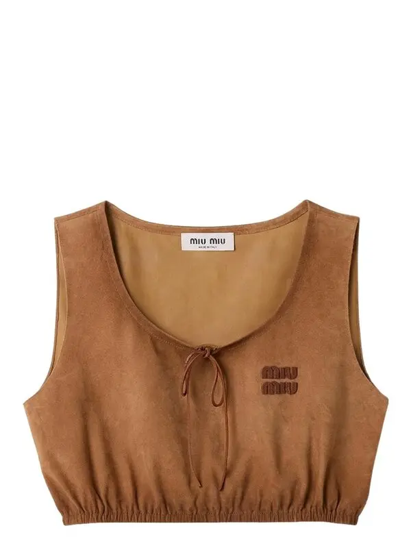 Miu Miu Waxed Suede Crop Top - Cinnamon
