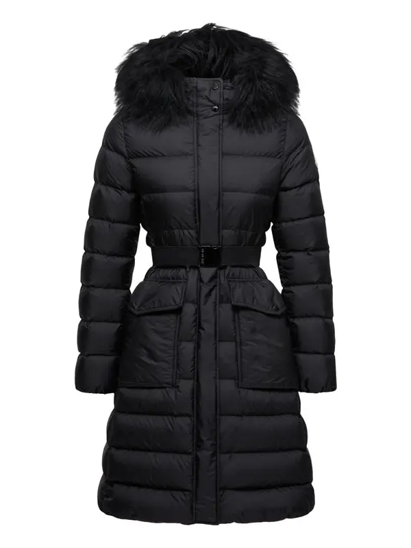 Moncler Khloesse Long Down Jacket With Shearling Trim - Black