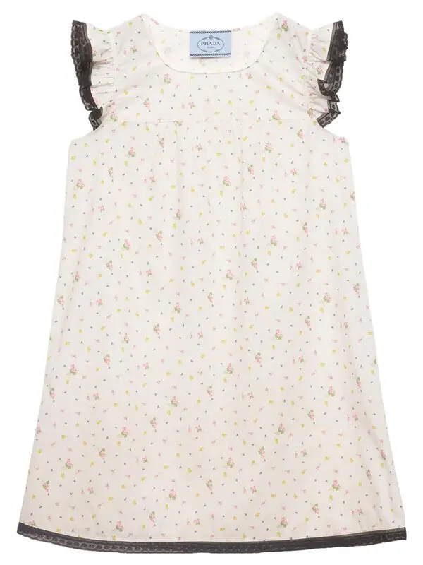 Prada Floral Print Cotton Batiste Mini Dress - White
