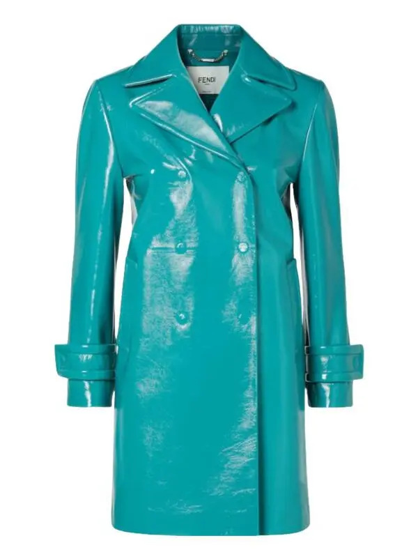 Fendi Turquoise Patent Leather Trench Coat - Light Blue
