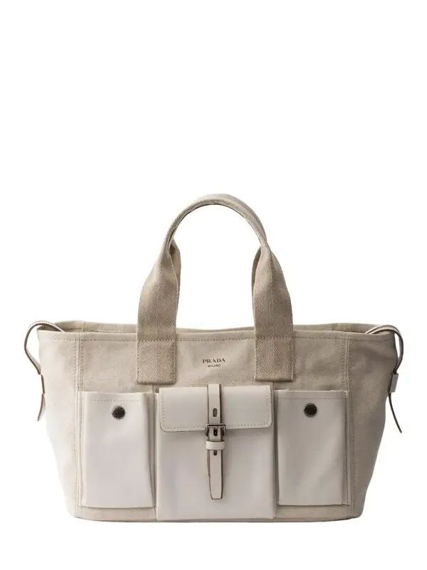 Prada Route Large Canvas And Leather Tote Bag - Natural