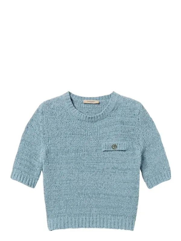 TWINSET Cropped Jumper With Crew Neck And Short Sleeves - Blue