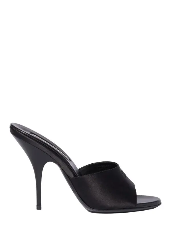 Miu Miu Round-toe Embroidered Logo High-heeled Sandals - Black