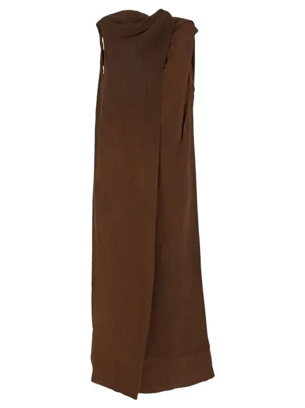 UMA WANG Sleeveless Draped Midi Dress - Brown