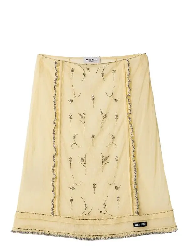 Miu Miu Embroidered Tulle Trumpet Skirt - Vanilla