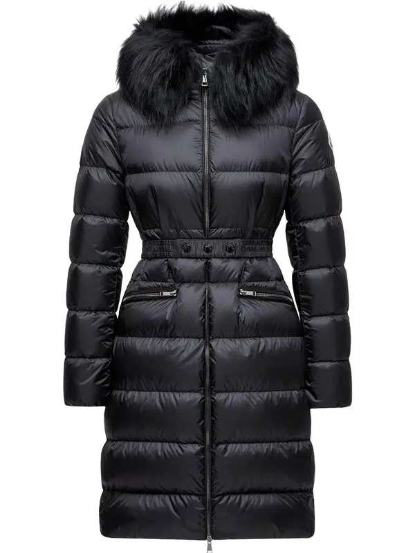 Moncler Boedic Hooded Long Down Jacket With Fur Trim - Black