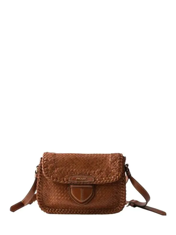 Prada Woven Leather Mini Shoulder Bag - Cognac