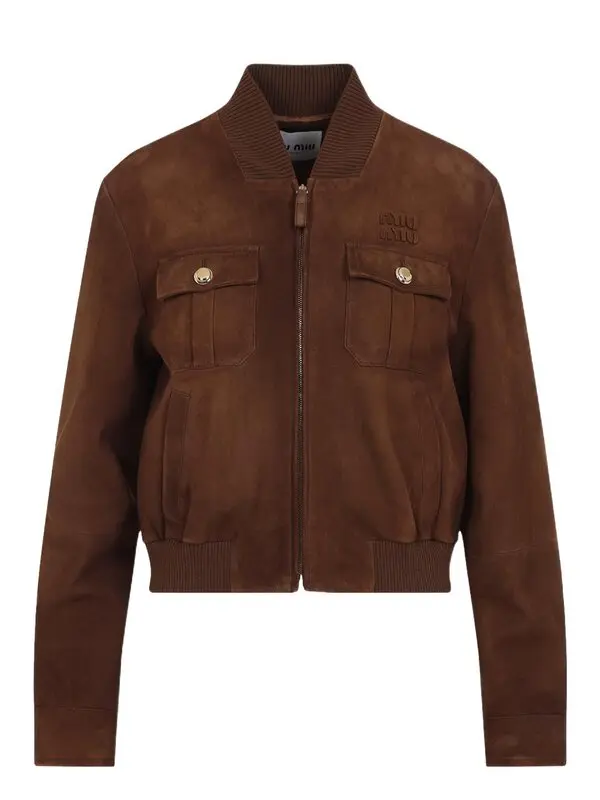 Miu Miu Waxed Suede Bomber Jacket - Brown