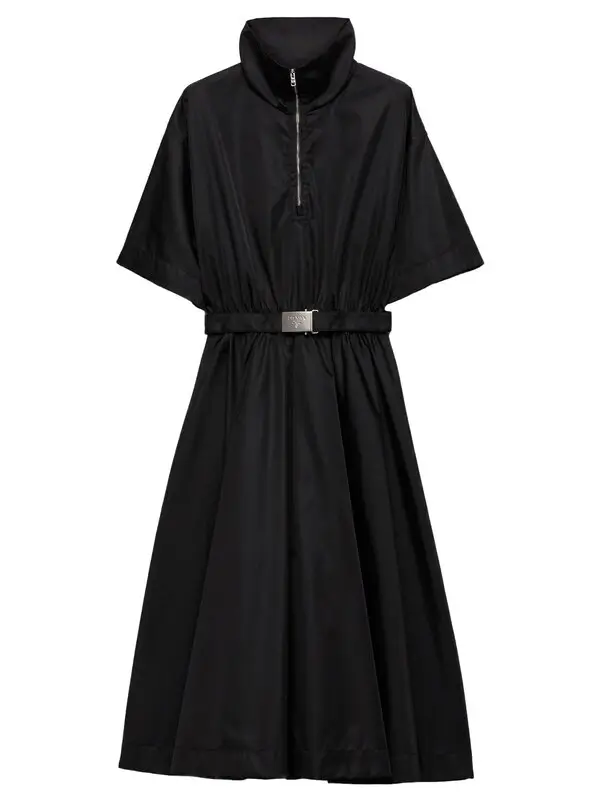 Prada Re-nylon Short Sleeve Belted Dress - Black