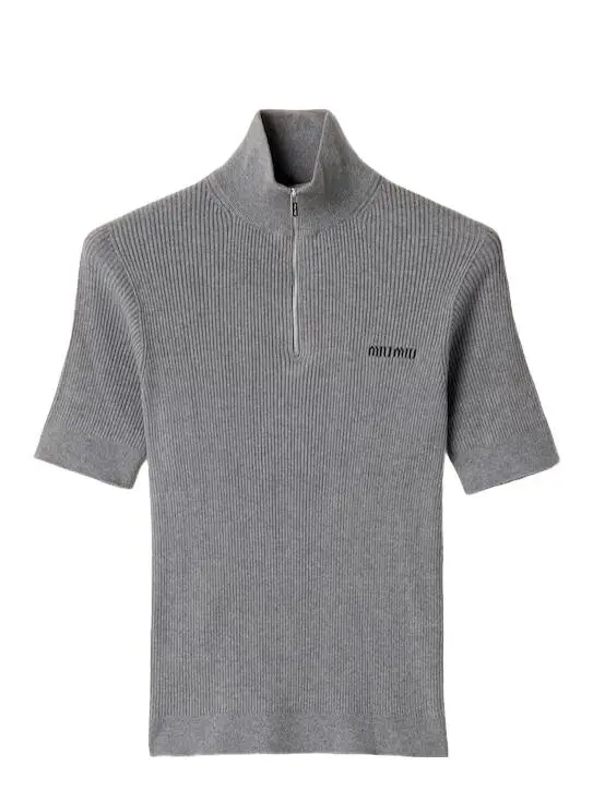 Miu Miu Ribbed Knit Half-zip Pullover - Grey