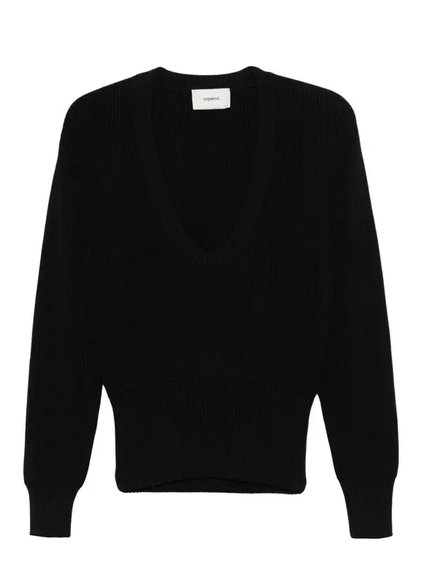 Coperni Ribbed V-neck Pullover - Black
